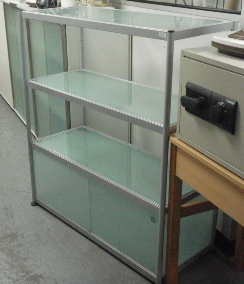 Grey Glass 3 Tier Storage Unit with Sliding Doors to Base – Park Royal ...