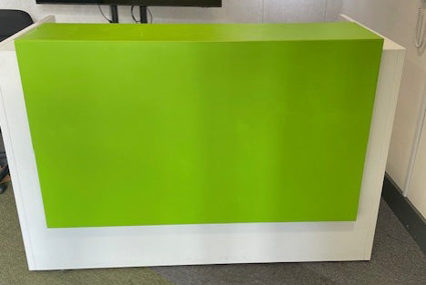 Floating Reception Desk Lime Green Panel – Park Royal Office Furniture