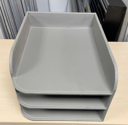 Grey Leather 3 Tier In Out Tray – Park Royal Office Furniture